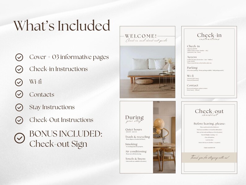 Airbnb Guest Guide Template, Editable Canva Check-in & Check-out ...