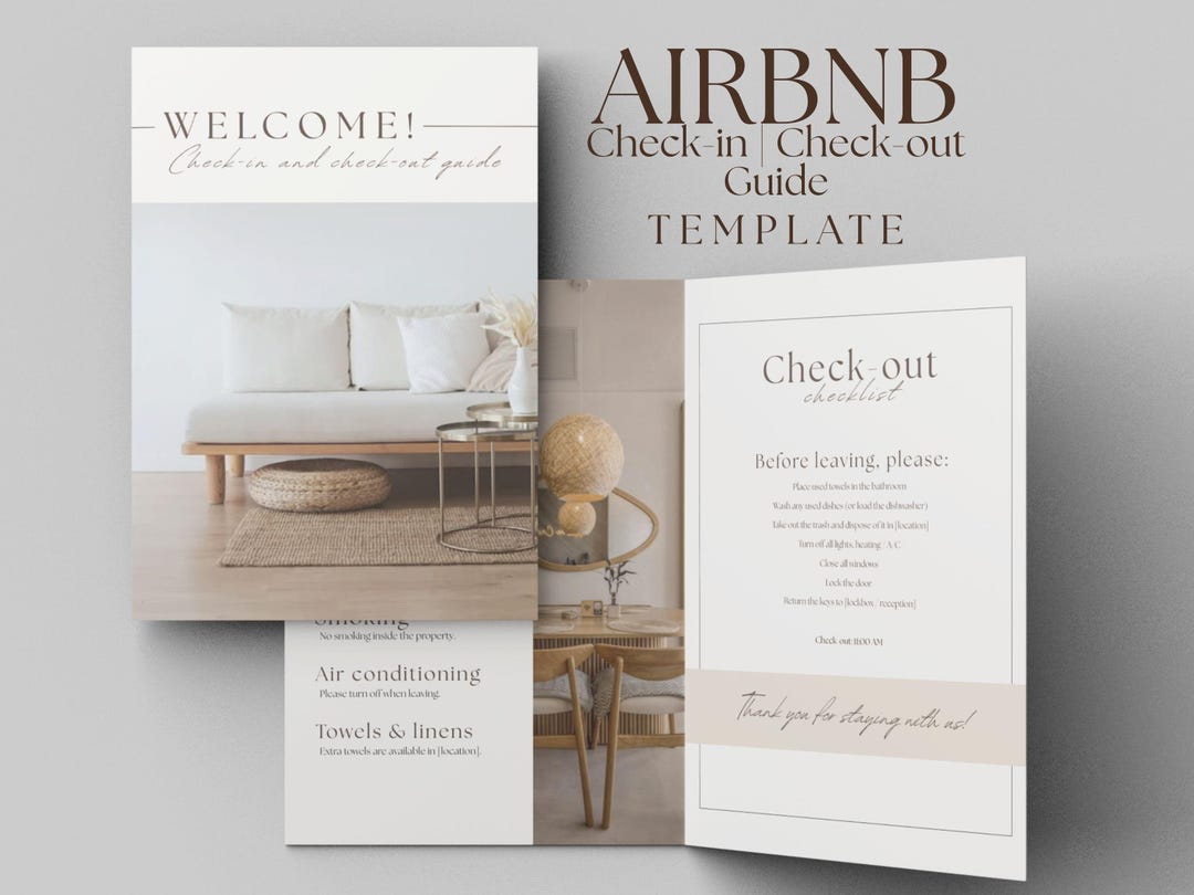 Airbnb Guest Guide Template, Editable Canva Check-in & Check-out ...