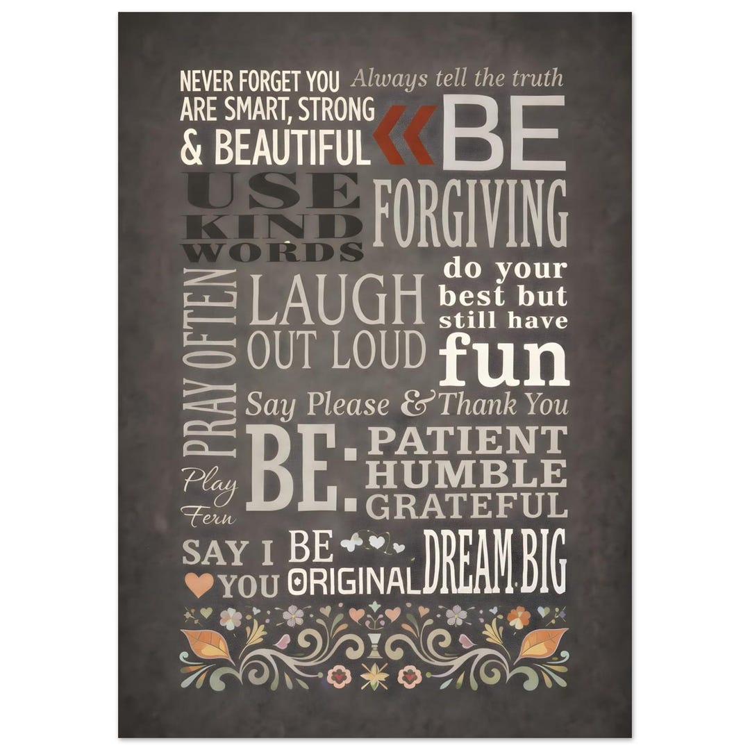 Be Kind Motivational Quote Poster - Inspirational Typography Wall Art ...