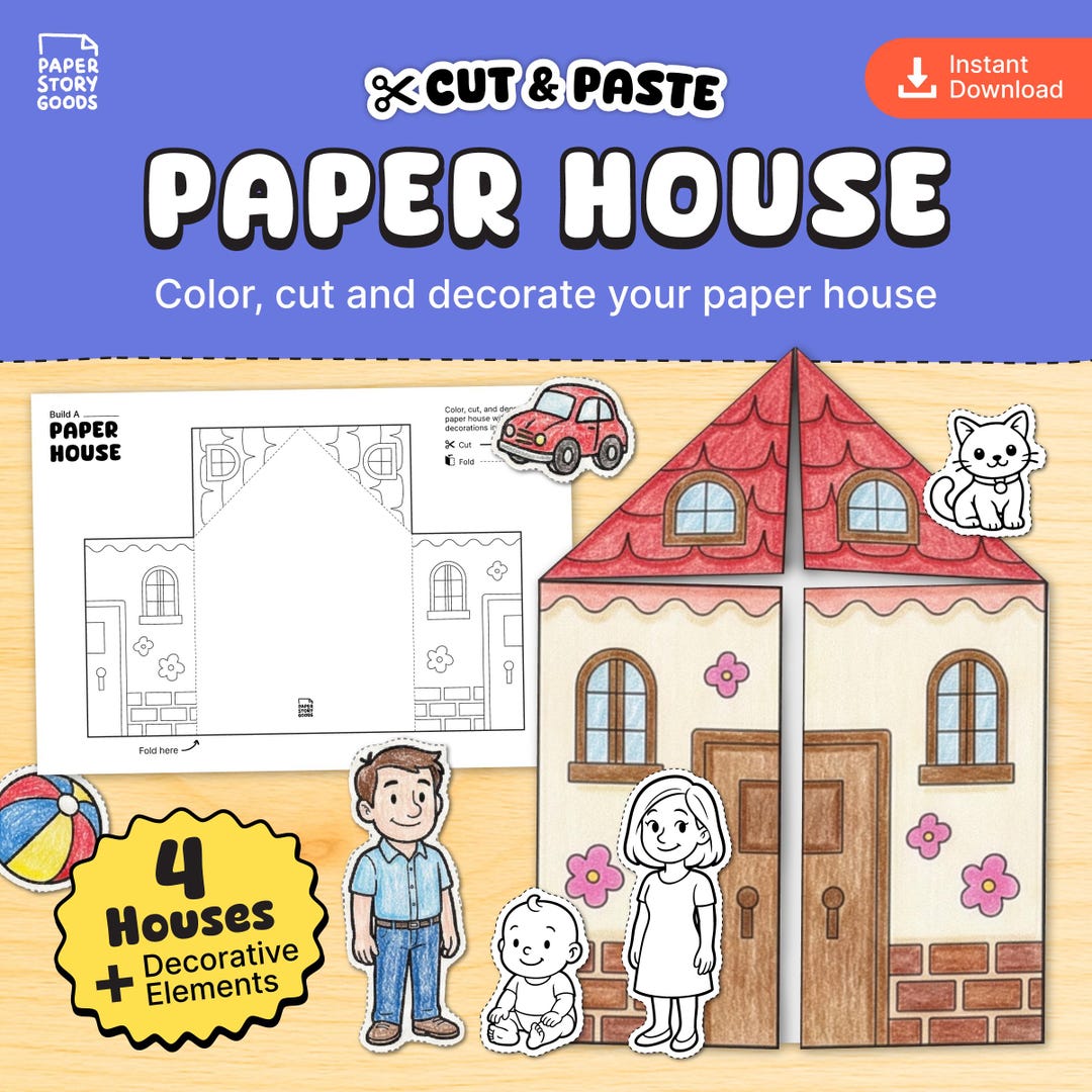 Paper House Craft for Kids Printable Cut and Paste Preschool Activity ...
