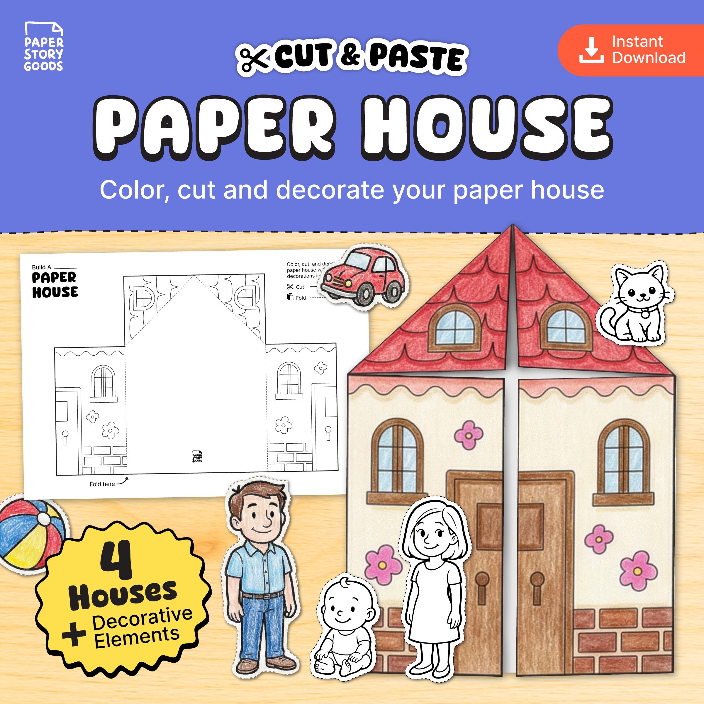 Paper House Craft for Kids Printable Cut and Paste Preschool Activity ...