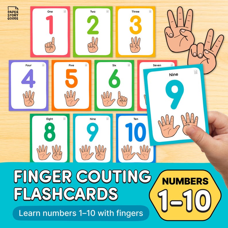Finger Counting Flashcards Number 1–10 With Fingers Printable PDF Math ...