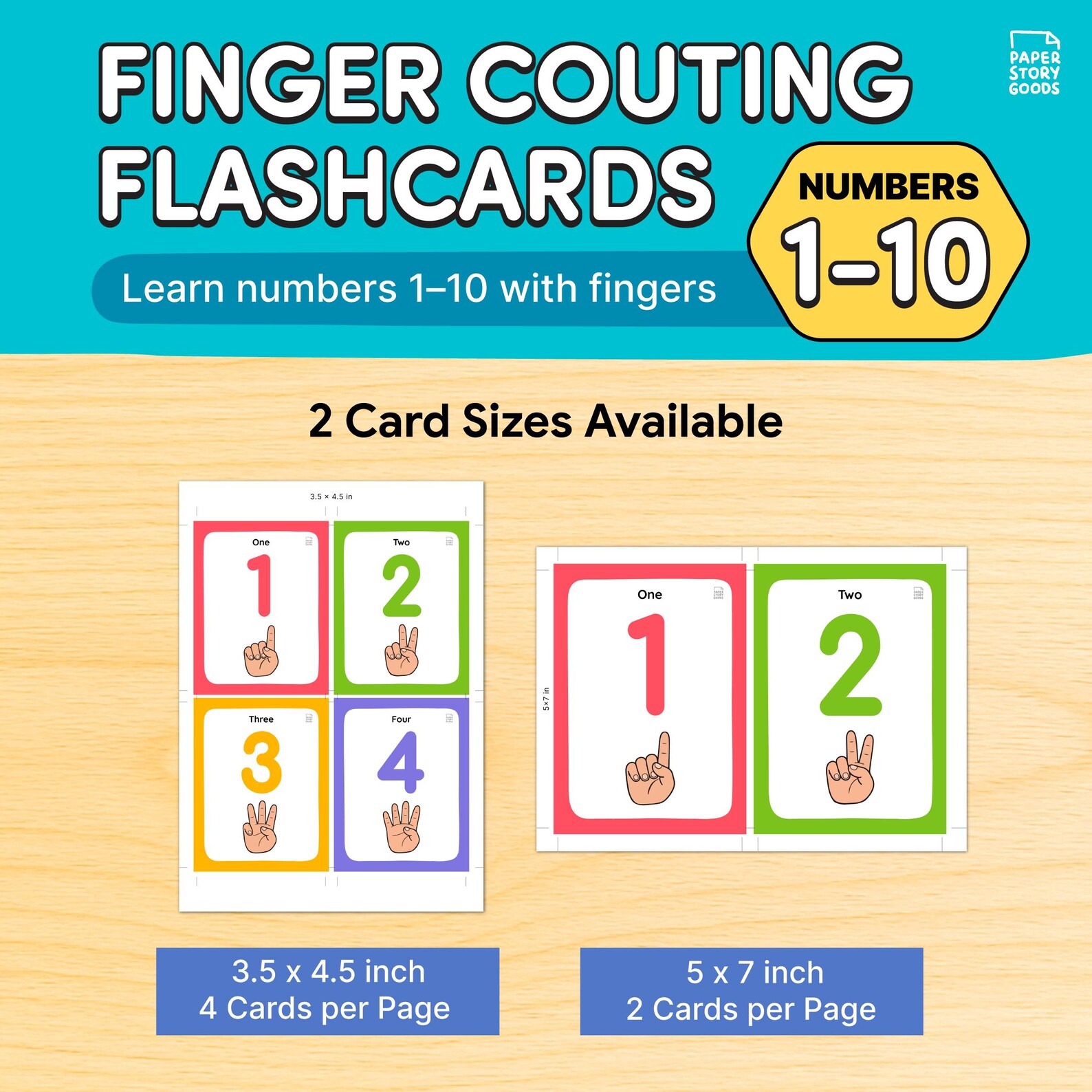 Finger Counting Flashcards Number 1–10 With Fingers Printable PDF Math ...