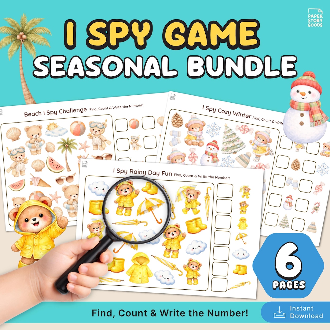 I Spy Seasonal Bundle Summer, Rainy and Winter | Preschool Find, Count ...