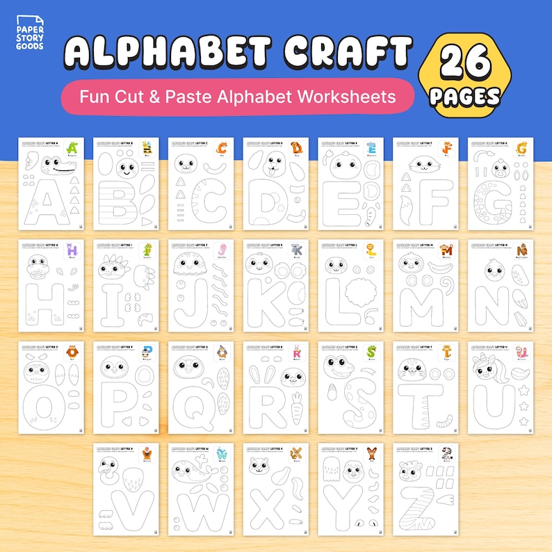 Alphabet Letter Craft A to Z Animal Cut and Paste Learning Printable ...