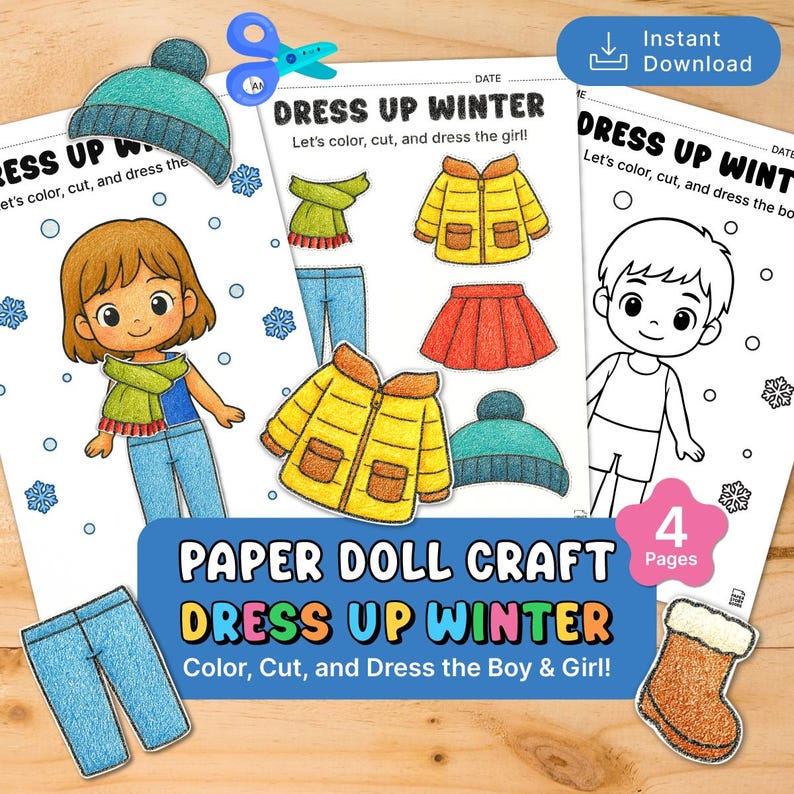 Winter Paper Doll Craft | Coloring, Cut, and Paste Activity (PDF) - Etsy