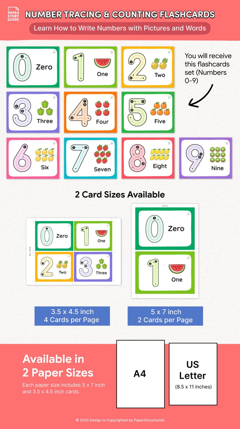 Number Tracing Flashcards 0-9 – Printable Math for Kids (PDF Download ...