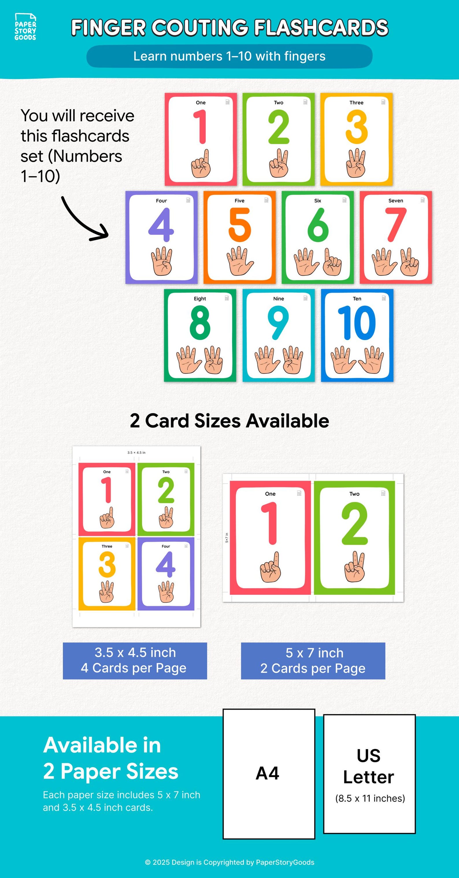 Finger Counting Flashcards Number 1–10 With Fingers Printable PDF Math ...