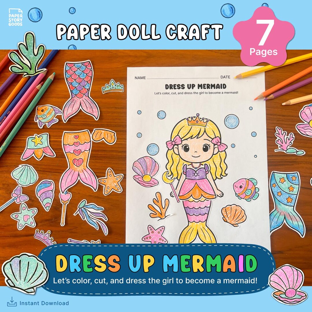 Dress up Mermaid Paper Doll Craft | Cut and Paste Mermaid Activity (PDF ...