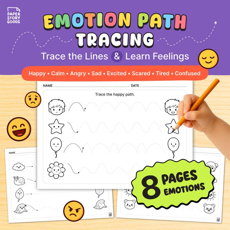 Emotion Path Tracing Worksheets for Kids Pre Writing Social Emotional ...