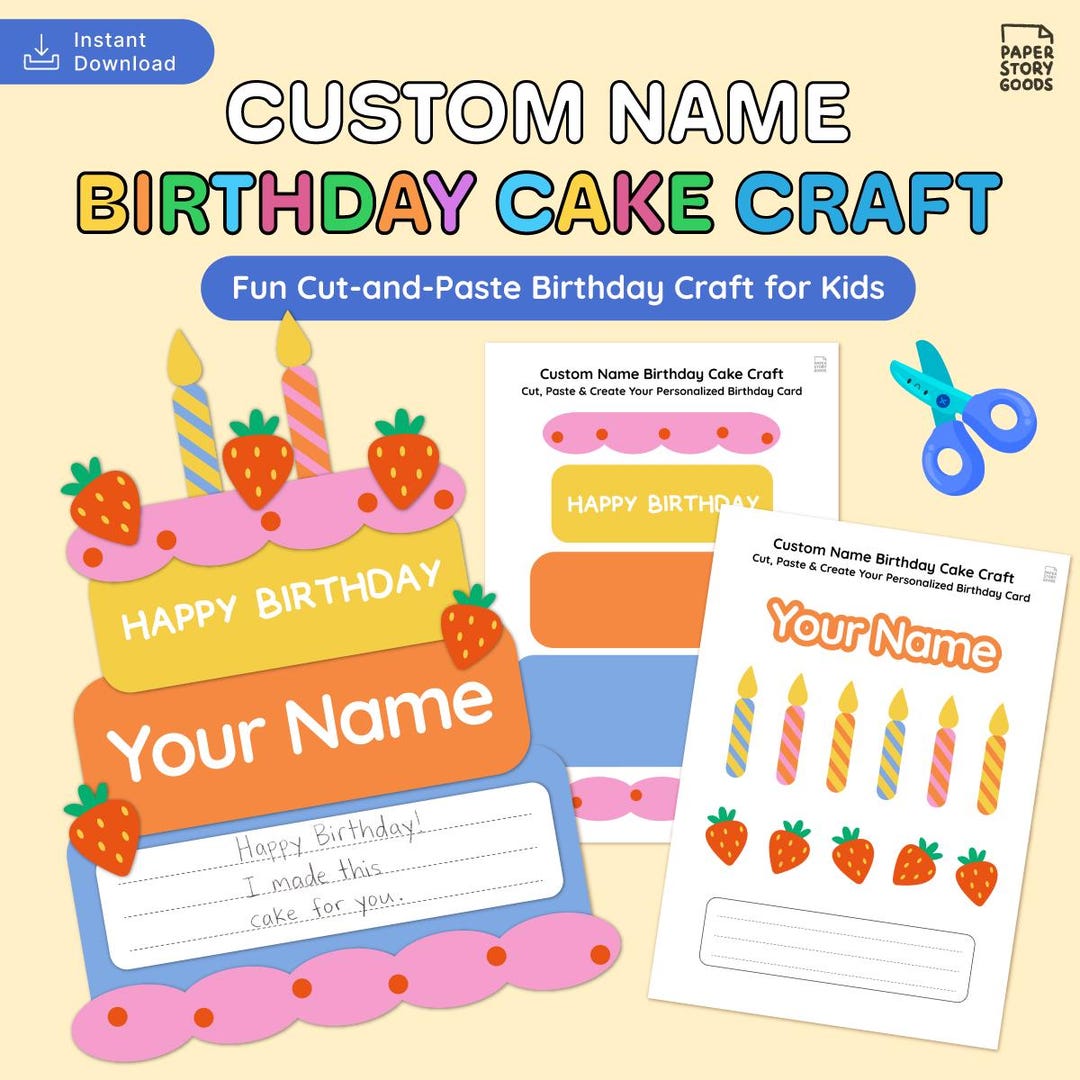 Personalized Name Birthday Cake Craft | Cut and Paste Birthday Card for ...