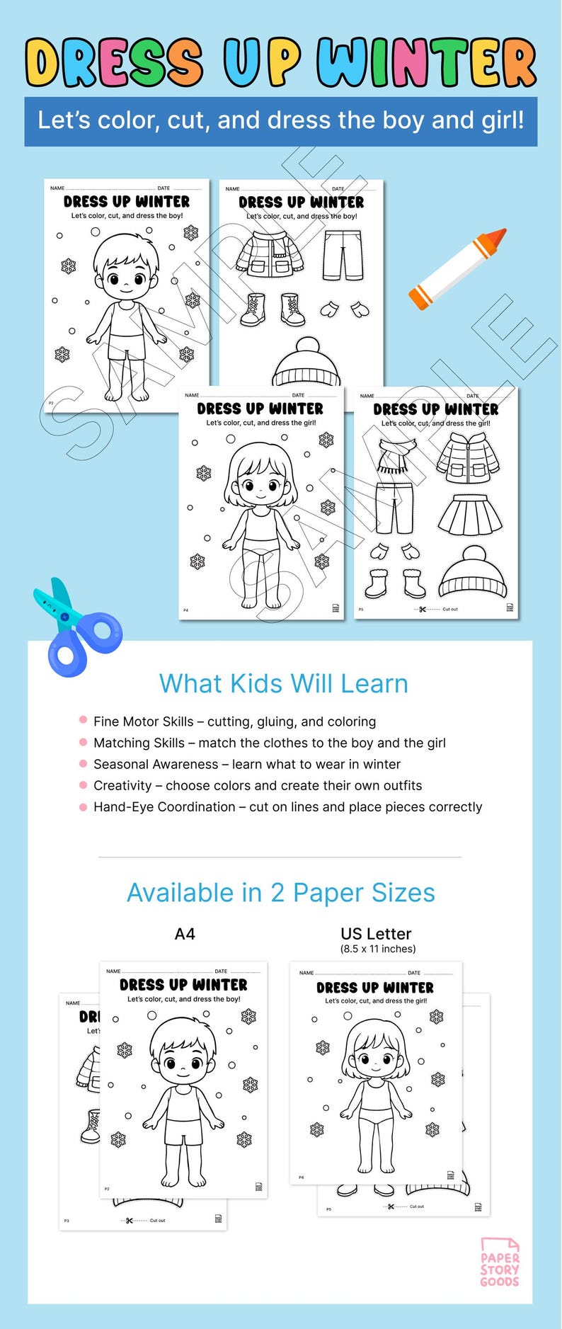 Winter Paper Doll Craft | Coloring, Cut, and Paste Activity (PDF) - Etsy