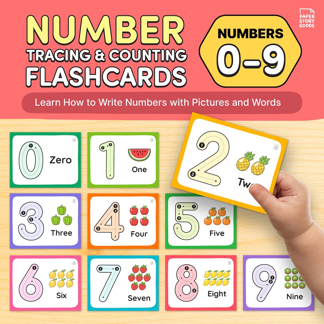 Number Tracing Flashcards 0-9 – Printable Math for Kids (PDF Download ...
