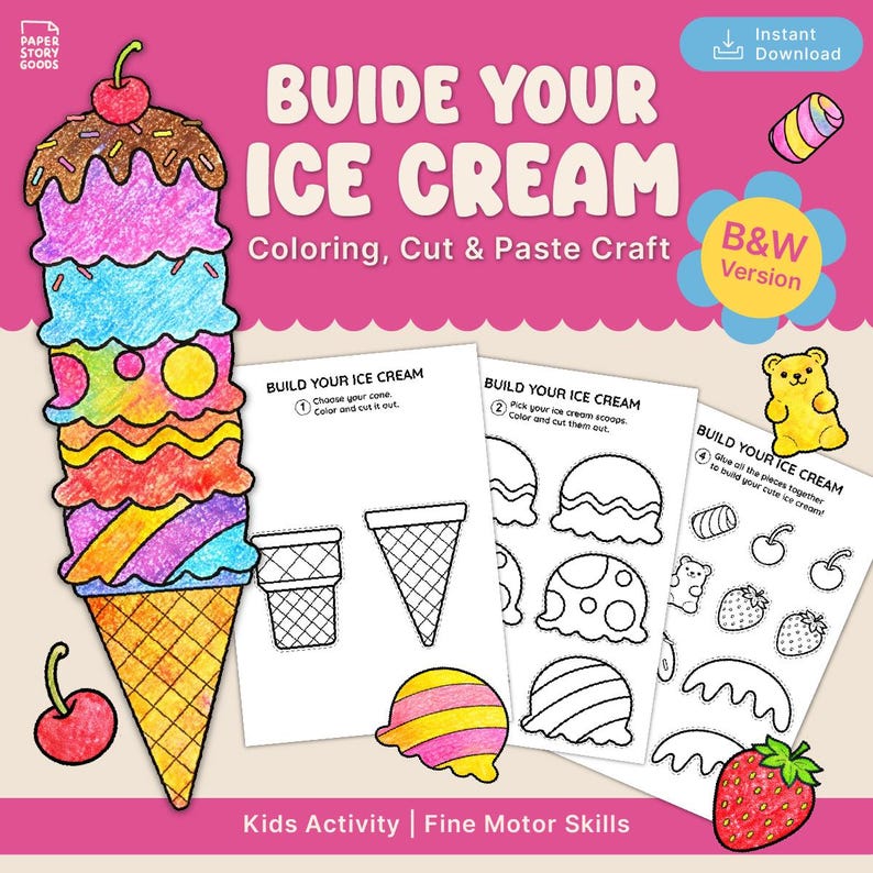 Build Your Ice Cream Craft | Coloring Cut & Paste Activity for Kids ...