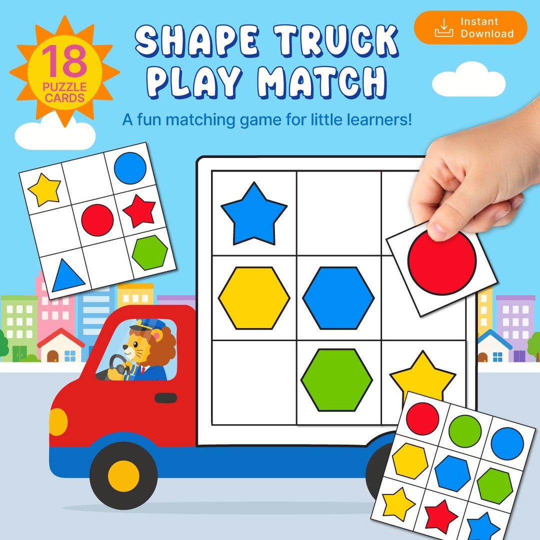 Shape Truck Play Match Printable | Preschool Shape Matching Busy Book ...