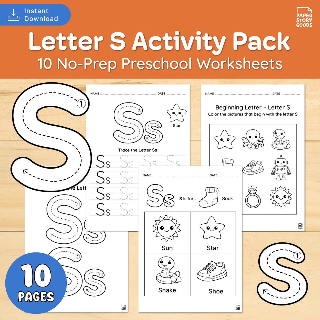 Letter S Activity Pack | 10 No-prep Preschool Worksheets | Tracing ...