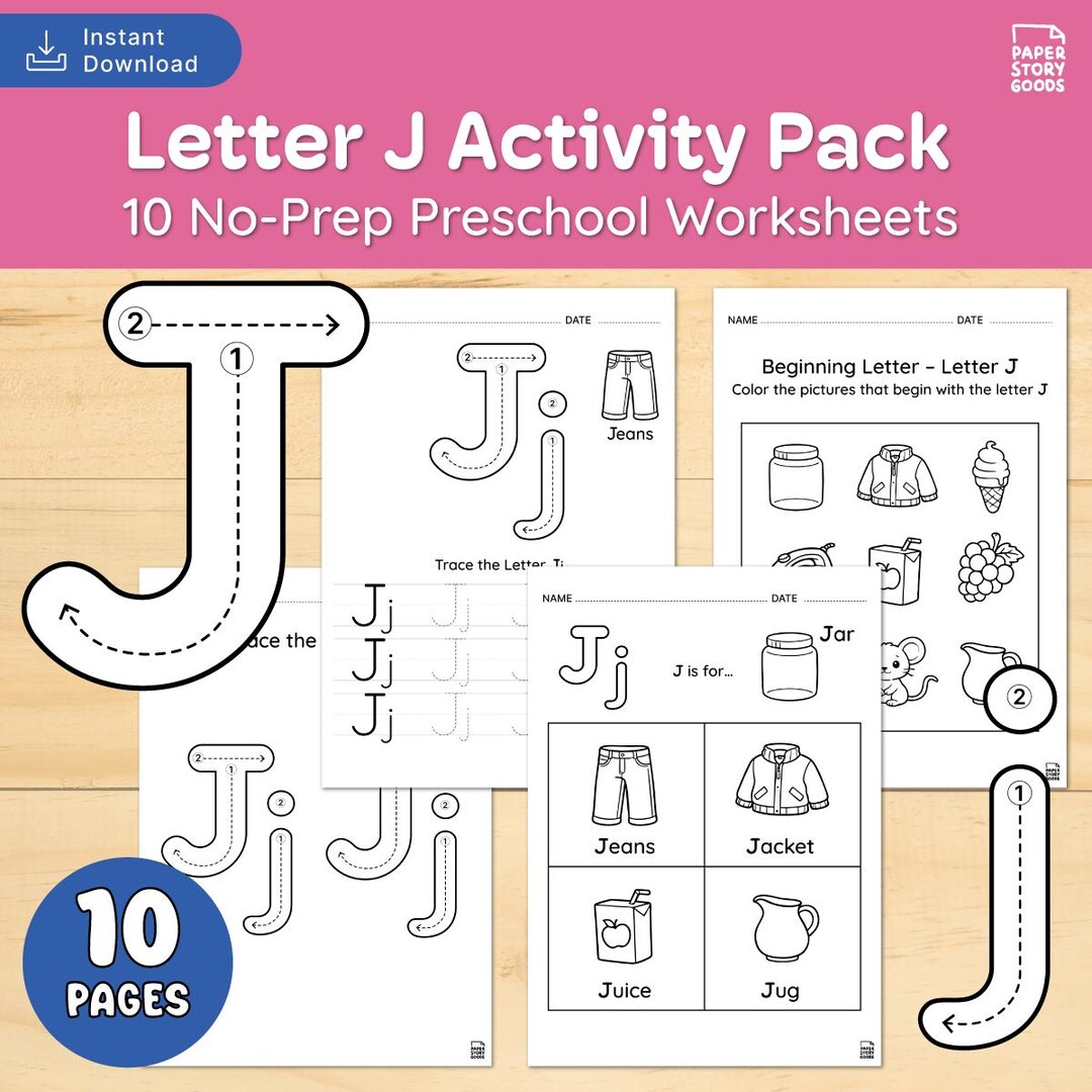 Letter J Activity Pack | 10 No-prep Preschool Worksheets | Tracing ...