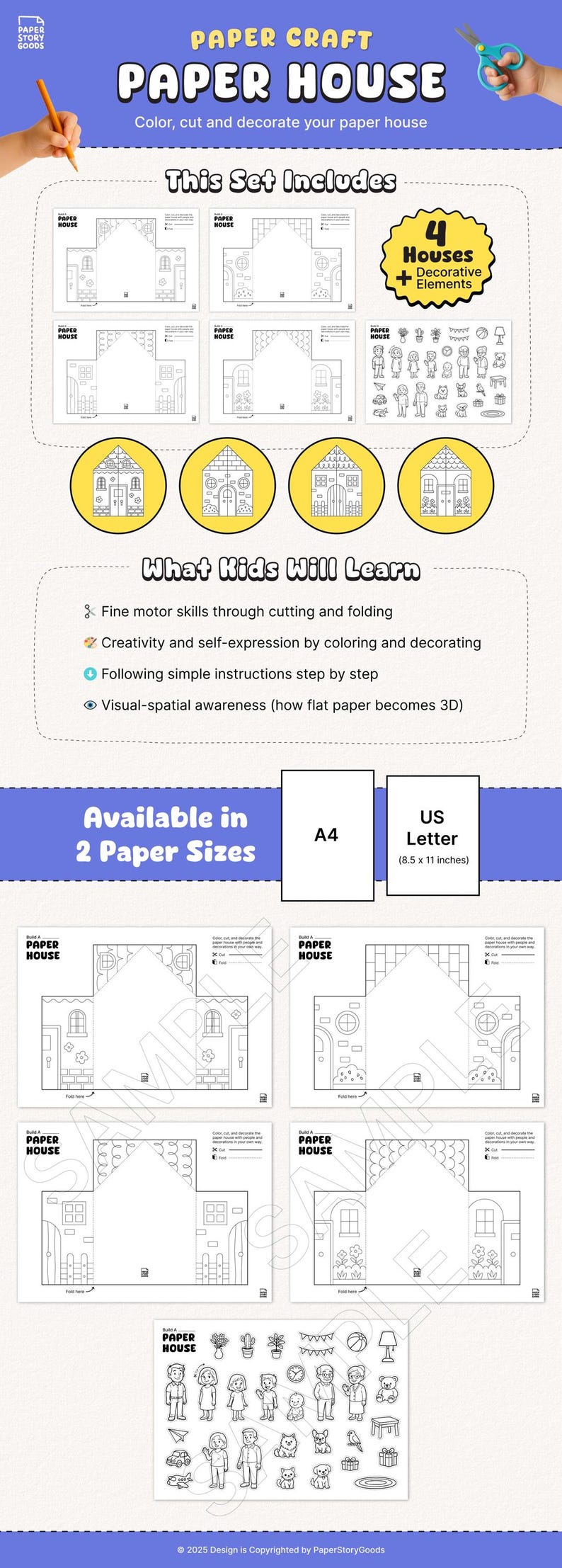 Paper House Craft for Kids Printable Cut and Paste Preschool Activity ...