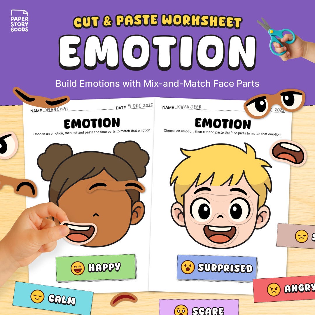 Emotion Color Worksheet Cut and Paste Activity Printable PDF - Etsy