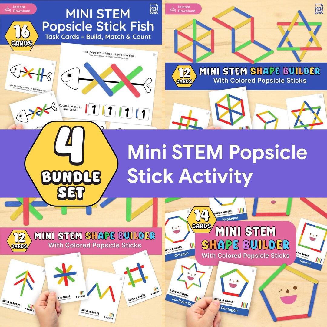 STEM Popsicle Stick Activity Cards – 4 in 1 Learning Bundle (PDF) - Etsy
