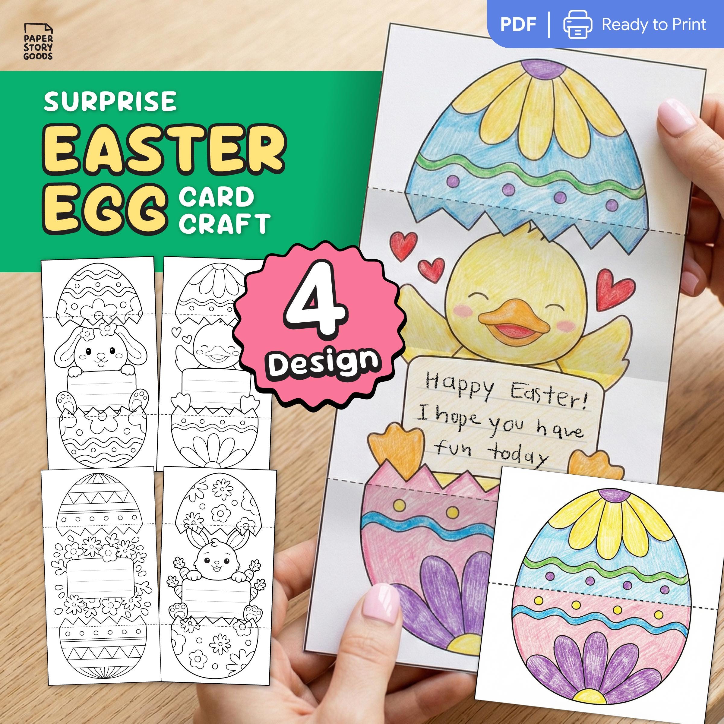 Surprise Easter Egg Coloring Card Craft Printable for Kids DIY Foldable ...