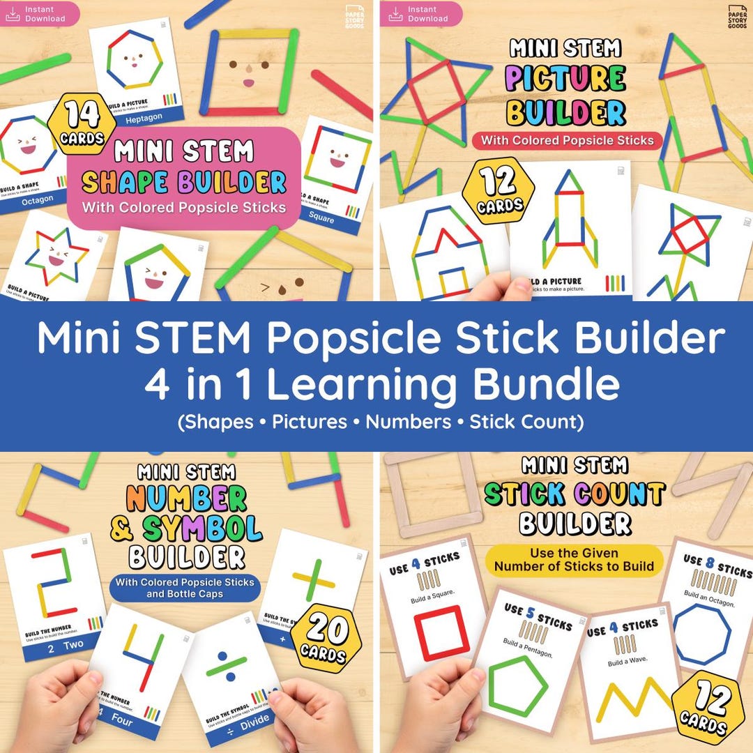 STEM Popsicle Stick Activity Cards – 4 in 1 Learning Bundle (PDF) - Etsy