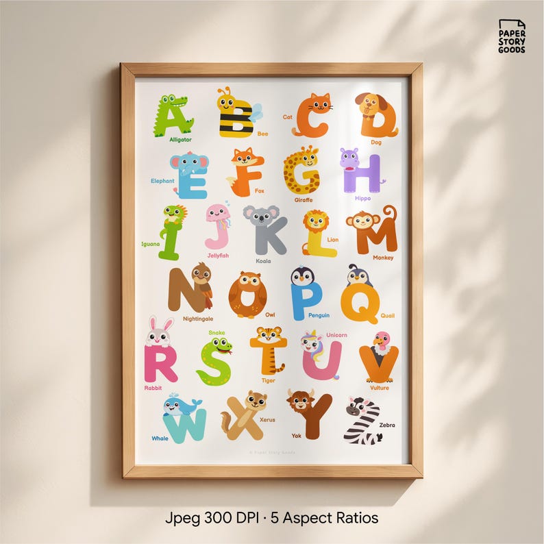 Animal Alphabet Poster for Kids ABC Nursery Wall Art Printable Room ...