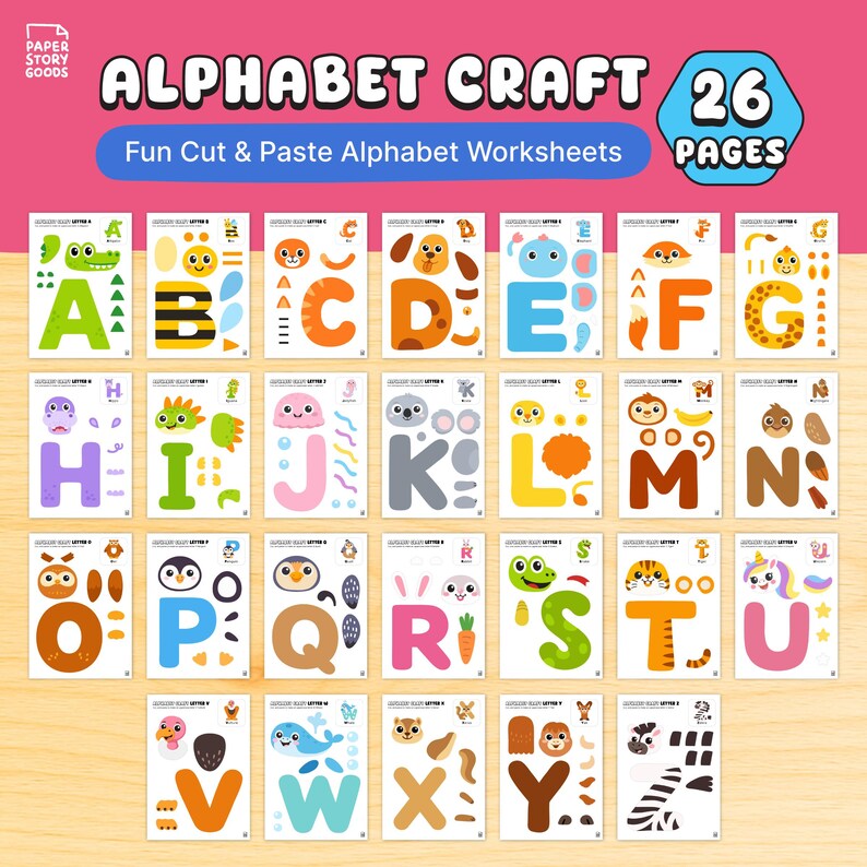 Alphabet Letter Craft A to Z Animal Cut and Paste Learning Printable ...