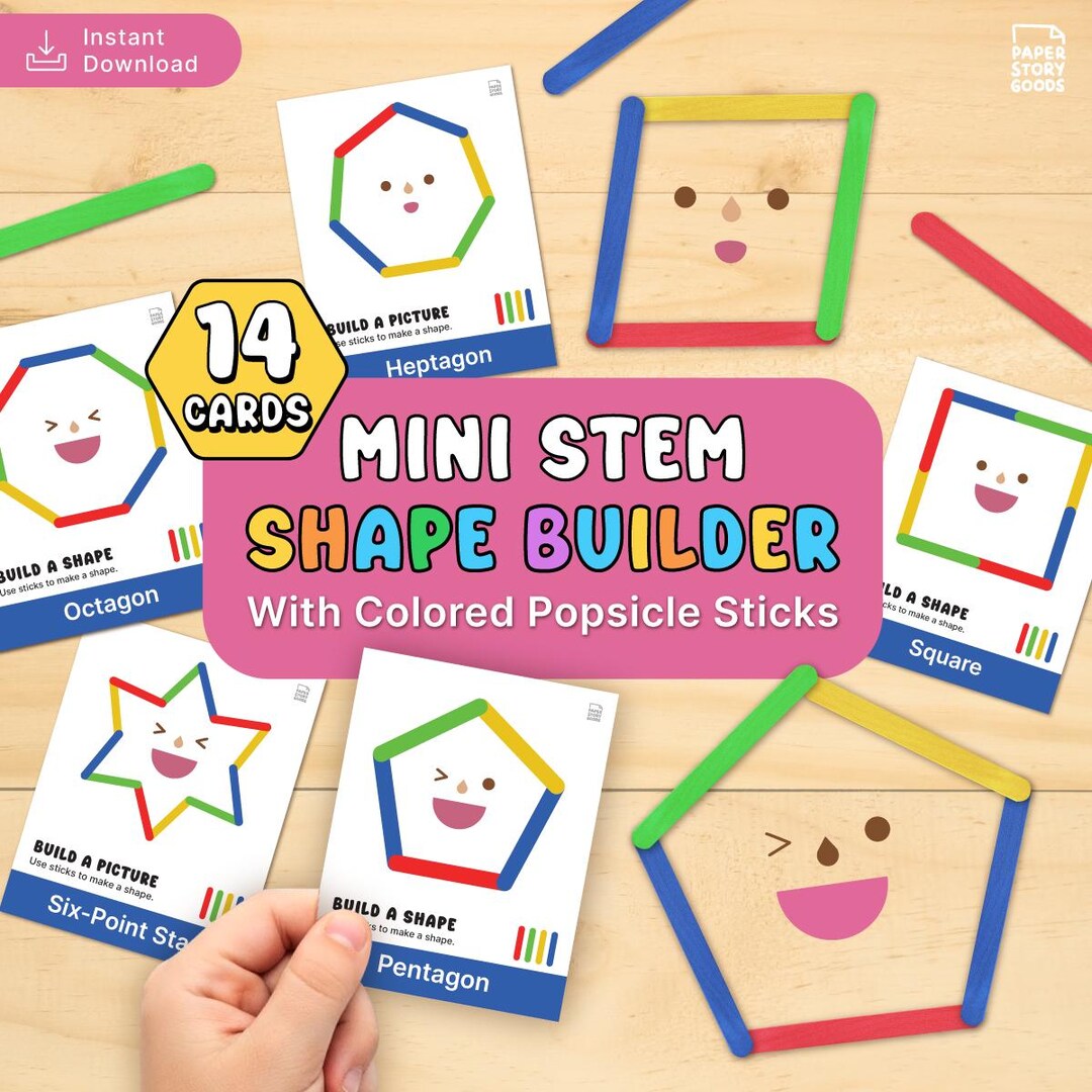 Mini STEM Shape Builder – Popsicle Stick Geometry Cards | 14 Cards (PDF ...