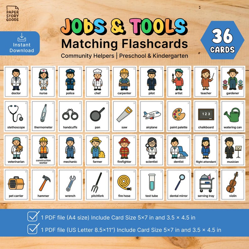 Jobs and Tools Matching Flashcards | Community Helpers Activities ...
