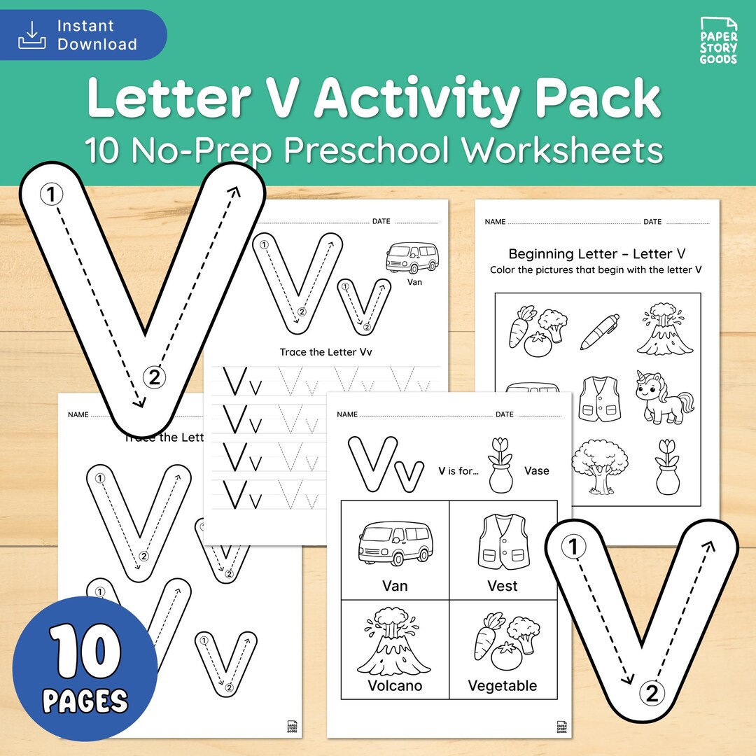 Letter V Activity Pack | 10 No-prep Preschool Worksheets | Tracing ...