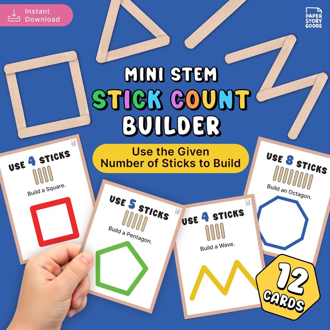 Mini STEM Stick Count Builder | Build Shapes With Popsicle Sticks 12 ...