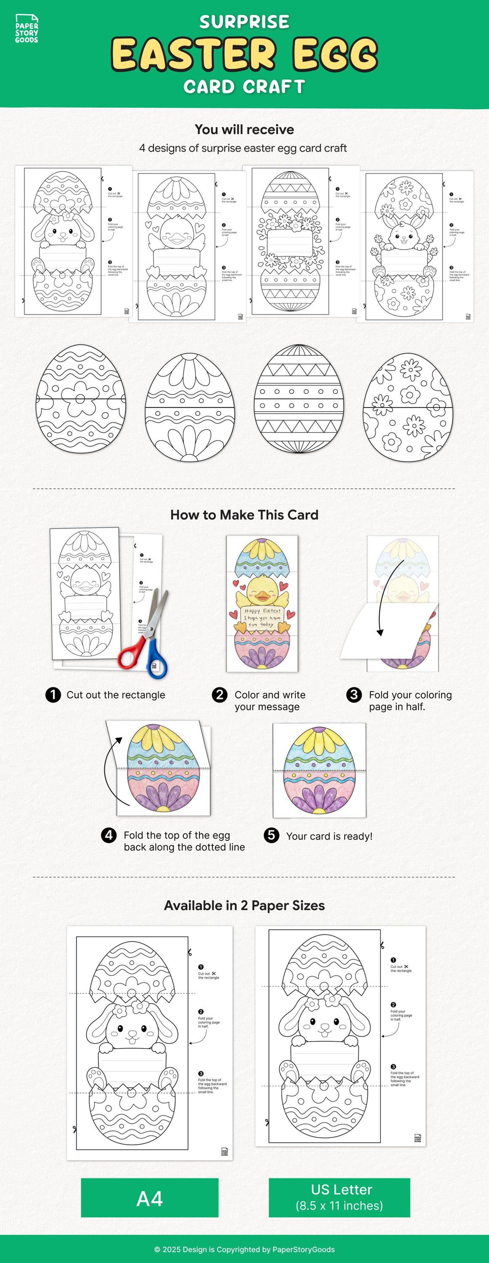 Surprise Easter Egg Coloring Card Craft Printable for Kids DIY Foldable ...