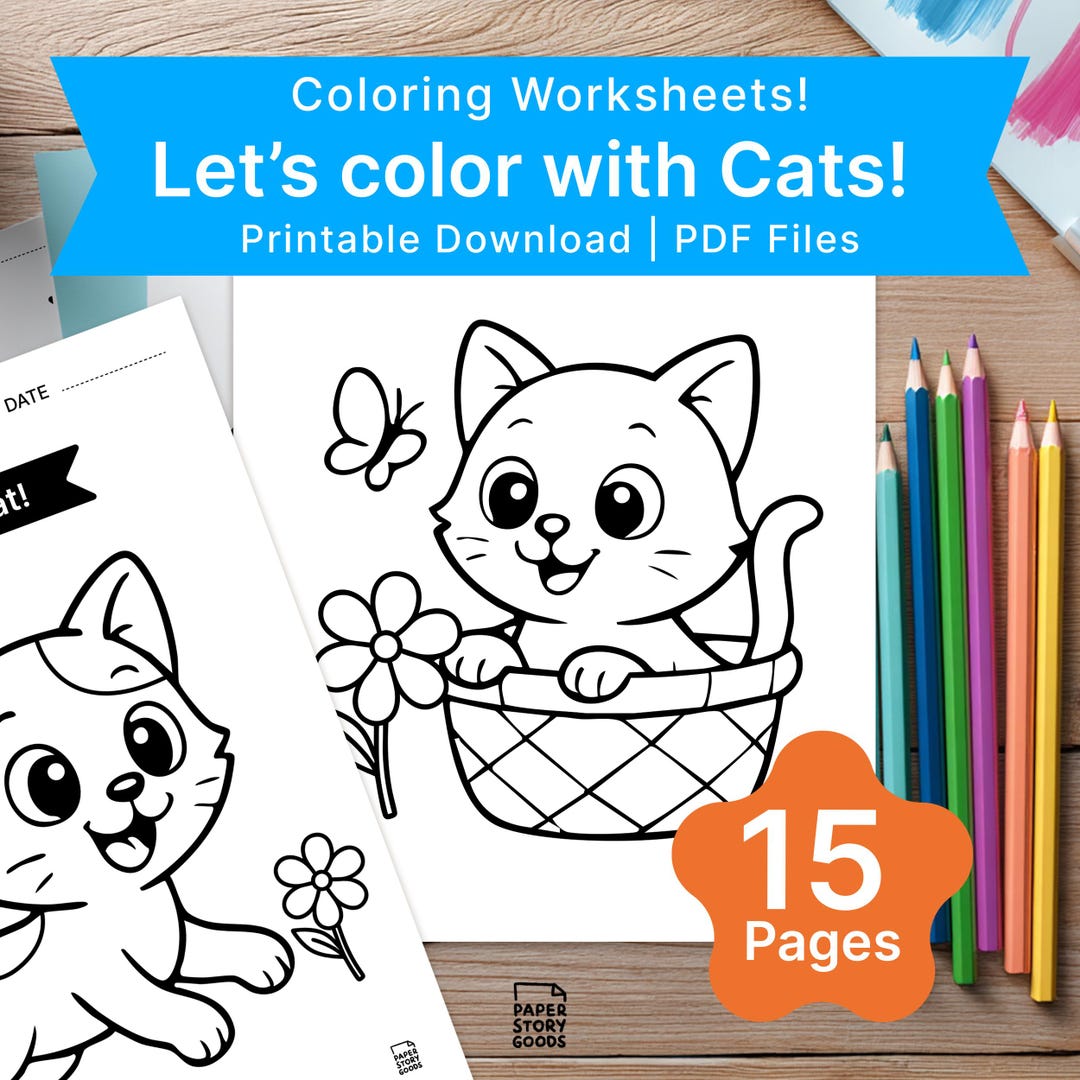 Coloring With Cats | Cute Cat Coloring Worksheets for Kids | Printable ...