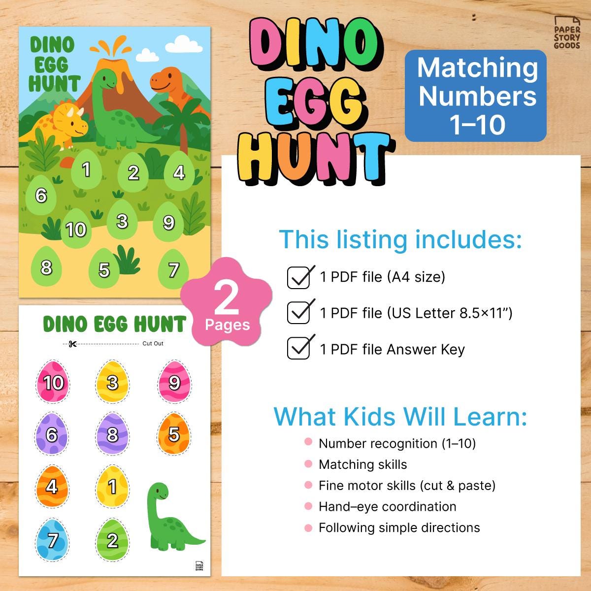 Dino Egg Hunt – Cut & Paste Number Match (1–10) | Preschool Math ...