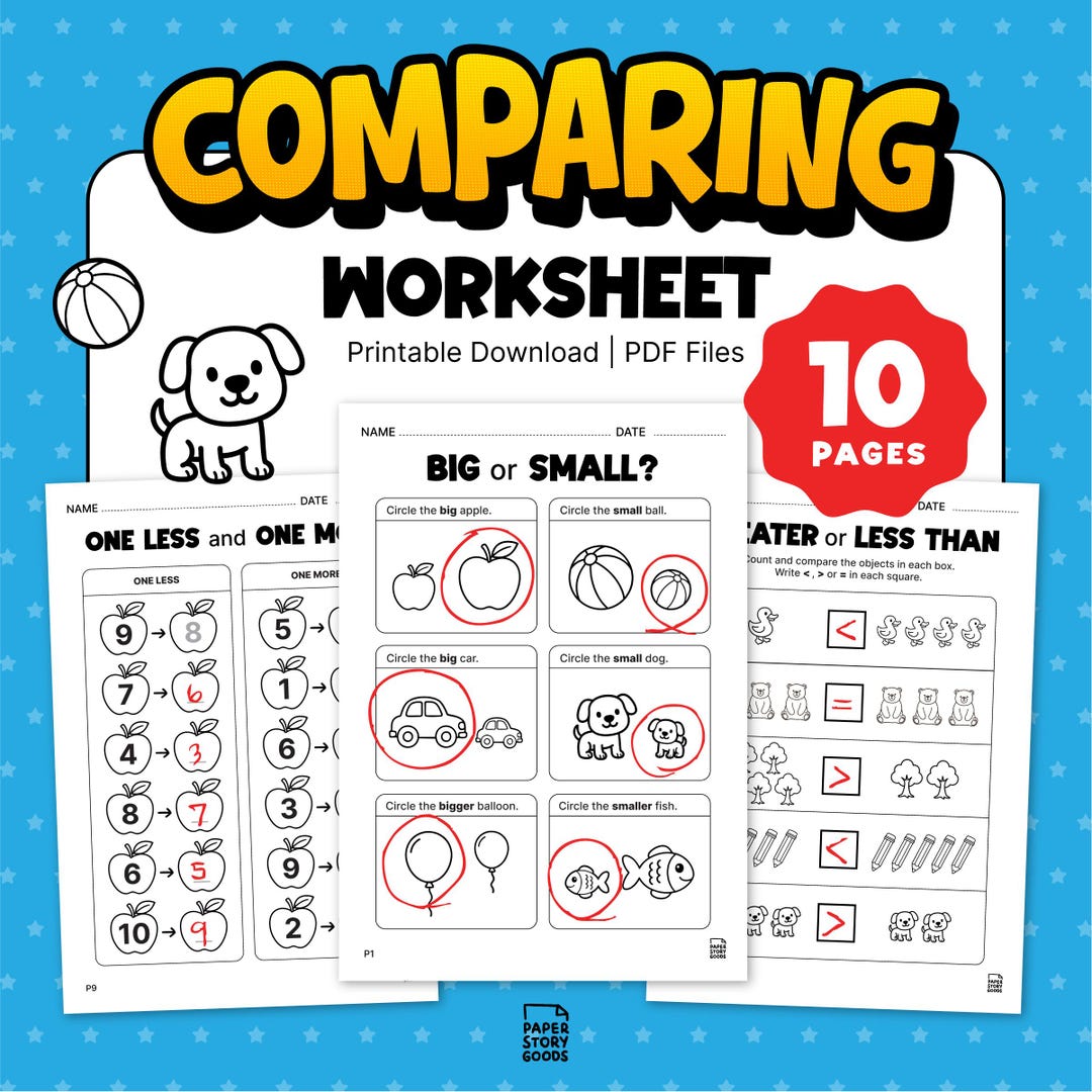 Comparing Math Worksheets 10 Pages for Preschool Printable Practice ...