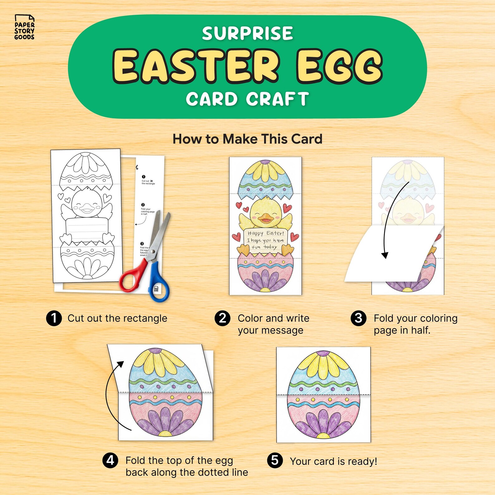 Surprise Easter Egg Coloring Card Craft Printable for Kids DIY Foldable ...