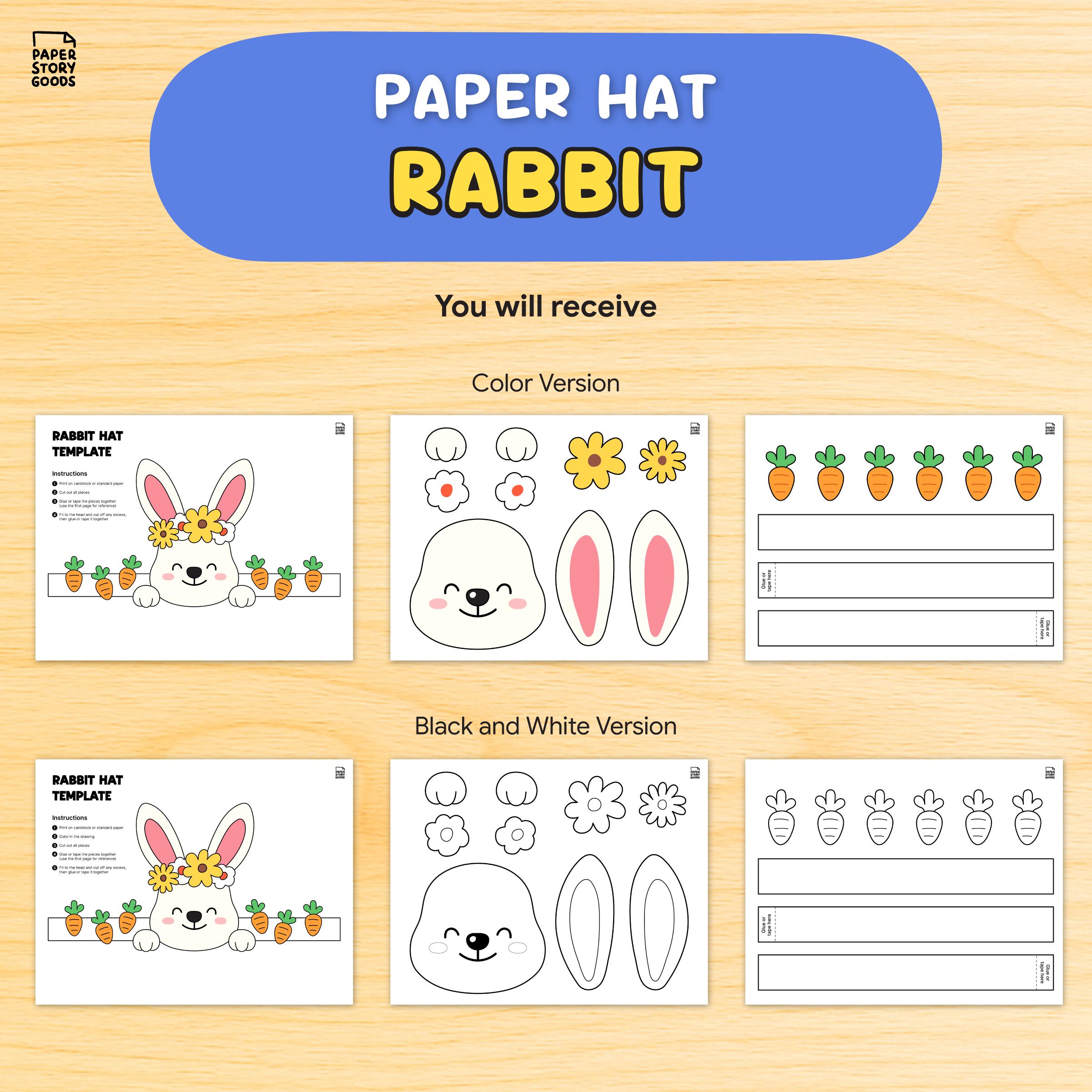 Printable Bunny Crown Template – Rabbit Paper Hat for Kids Spring Party ...