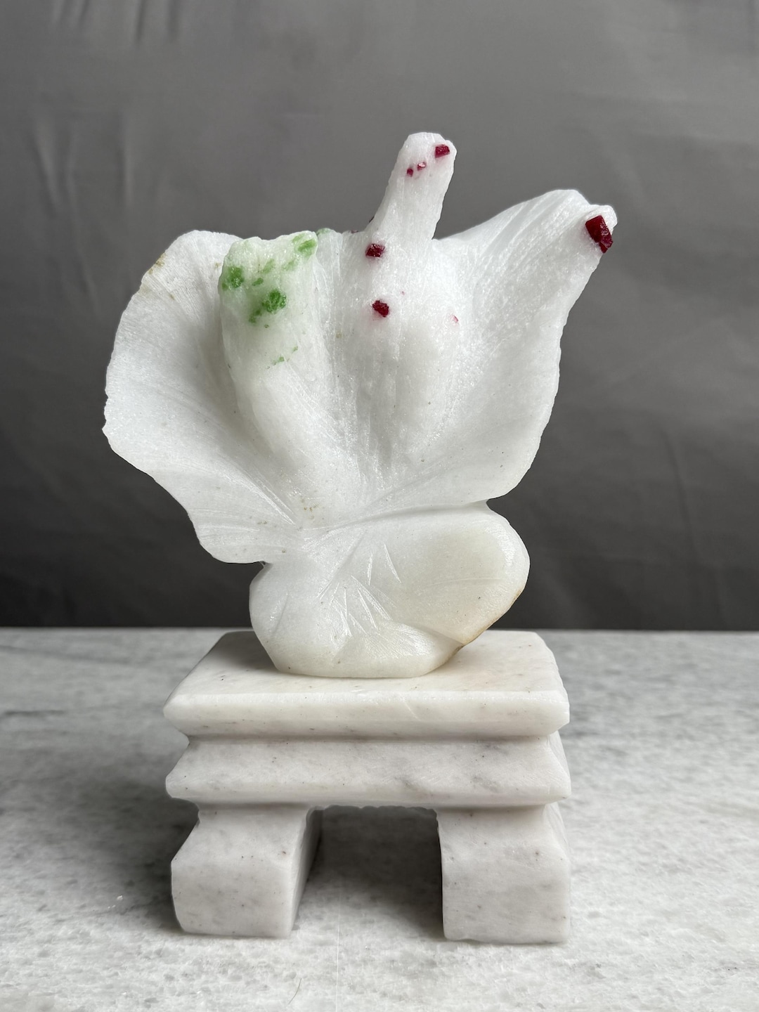 Naturally Formed White Jade Stone With Red and Green Spinel Inclusions ...