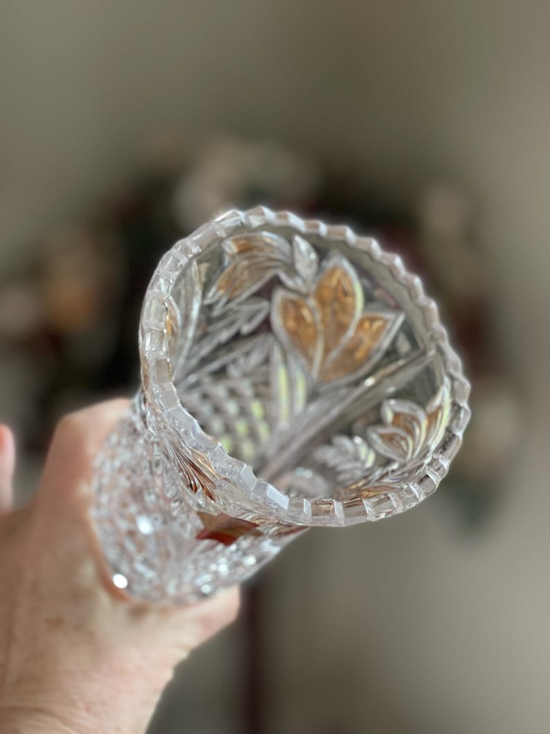 Vintage Lead Crystal Basket: Hand-painted Gold Floral Accents, Anna ...