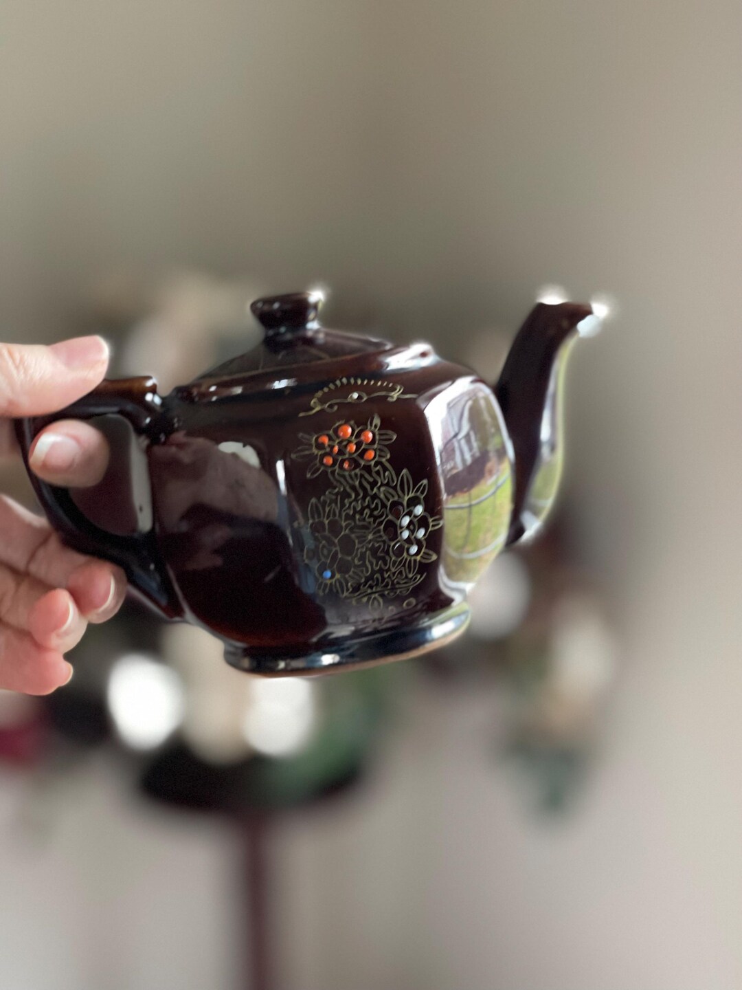 Vintage ACME Japan Mini / Small Teapot Hand Painted Moriage Floral ...