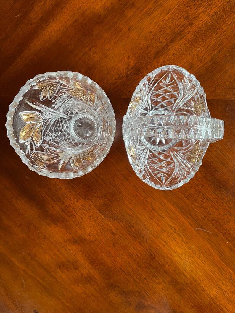 Vintage Lead Crystal Basket: Hand-painted Gold Floral Accents, Anna ...