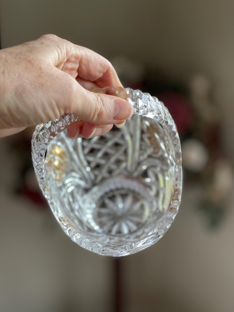 Vintage Lead Crystal Basket: Hand-painted Gold Floral Accents, Anna ...