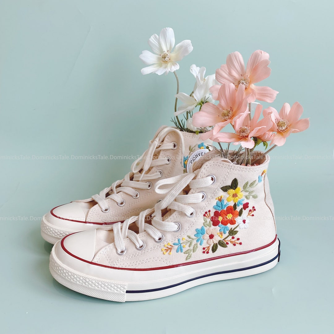 Embroidered Rose Flowers Converse All Star Wedding Converse Chuck ...
