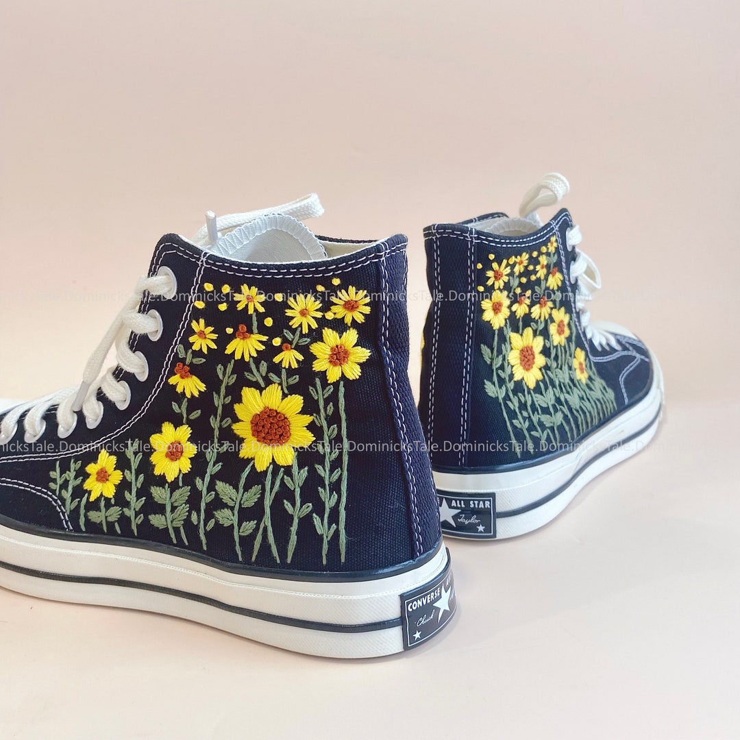 Custom Hand Embroidered Sun Rose Flowers Converse Embroidery Sunflowers ...