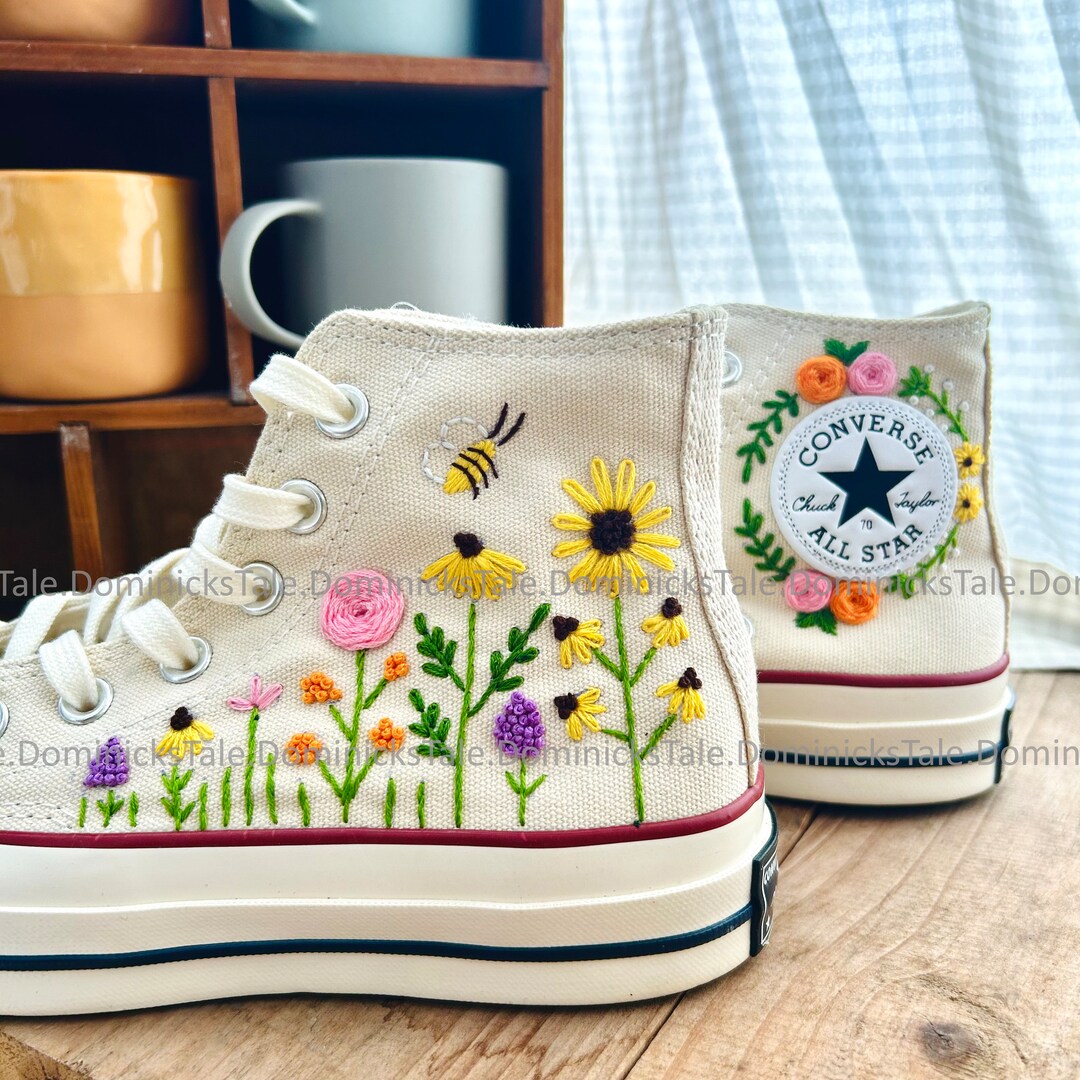 Custom Hand Embroidered Sun Flowers Spring Converse Chuck Taylor All ...