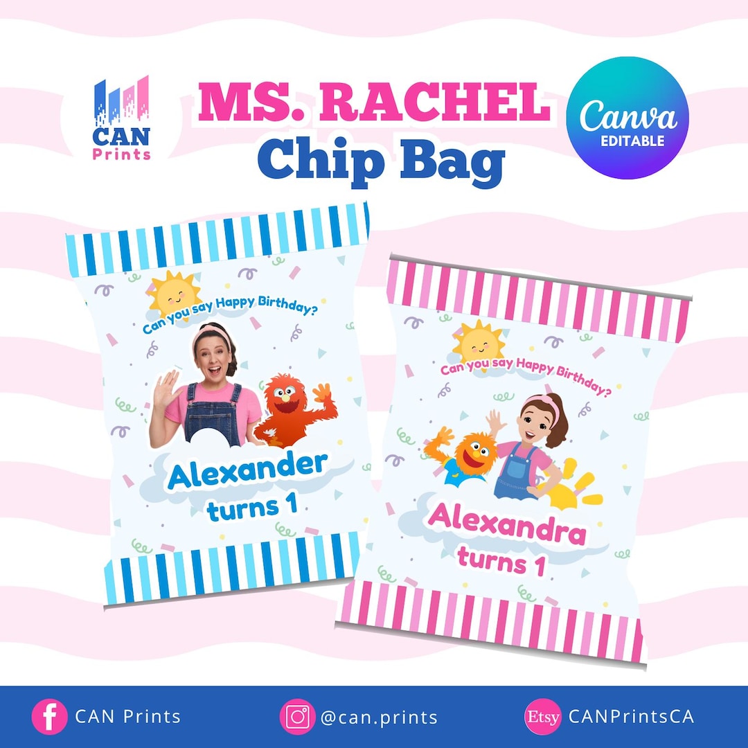 Ms Rachel Chip Bag Printable | Songs for Littles Party Favor | Editable ...
