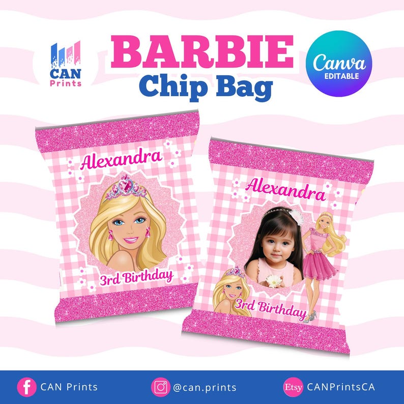 Barbie Chip Bag Printable | Birthday Party Favour Templates | With ...