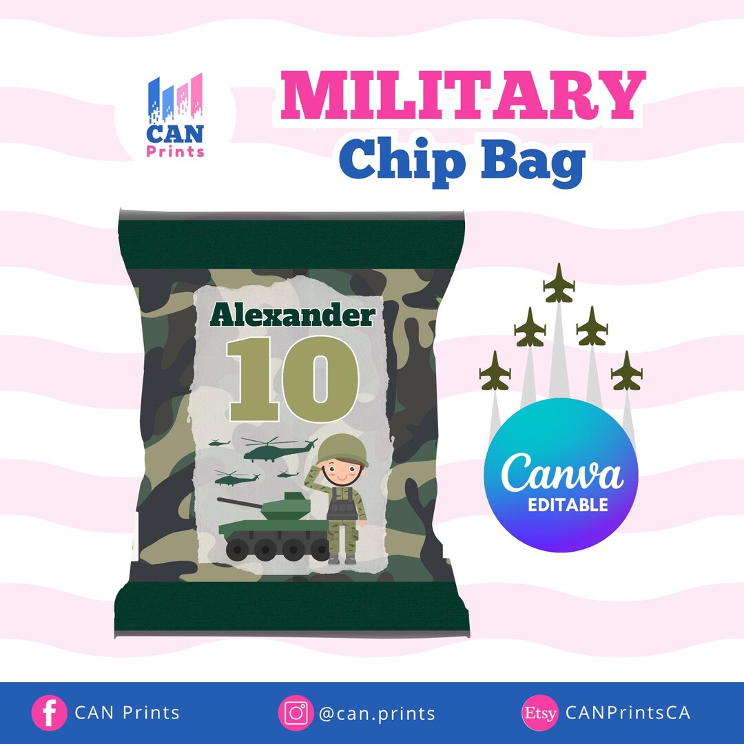 Military Chip Bag Printable | Editable Canva Template | Birthday Army ...