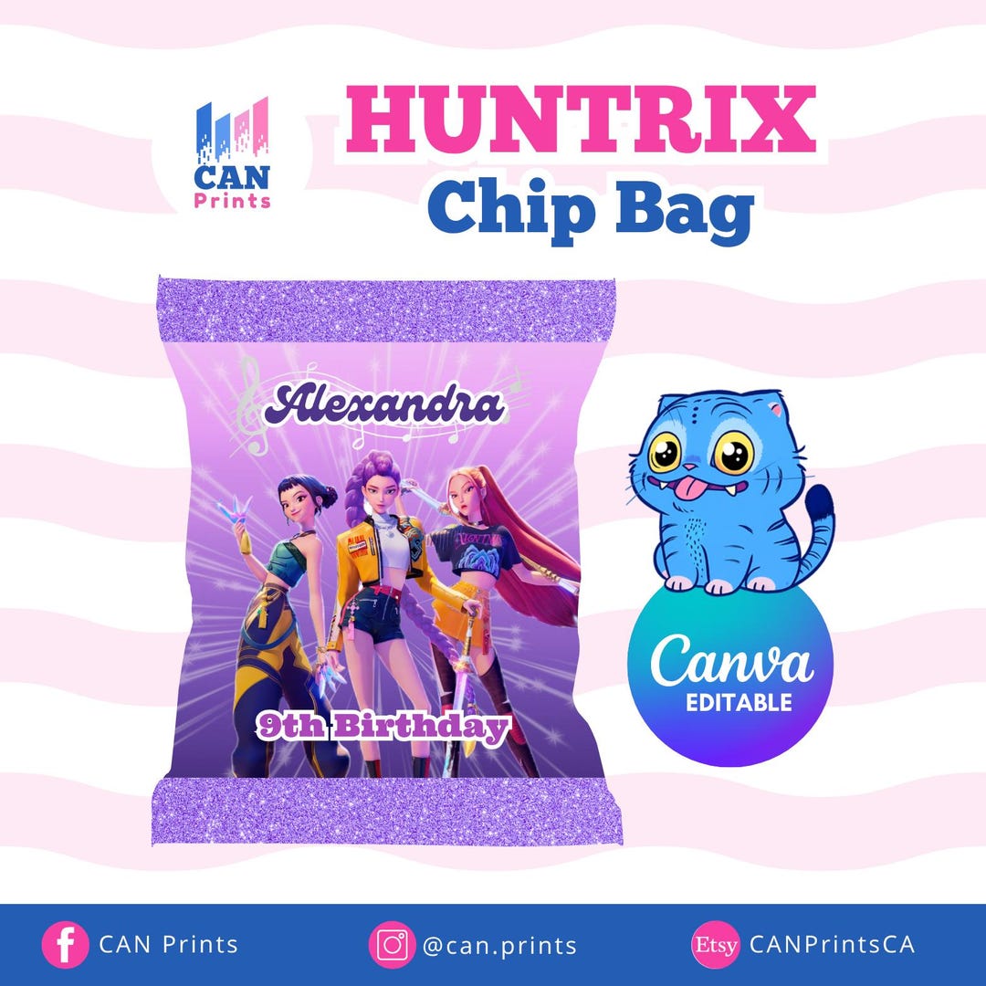 Huntrix Chip Bag Printable | Birthday Party Favour Templates | Instant ...